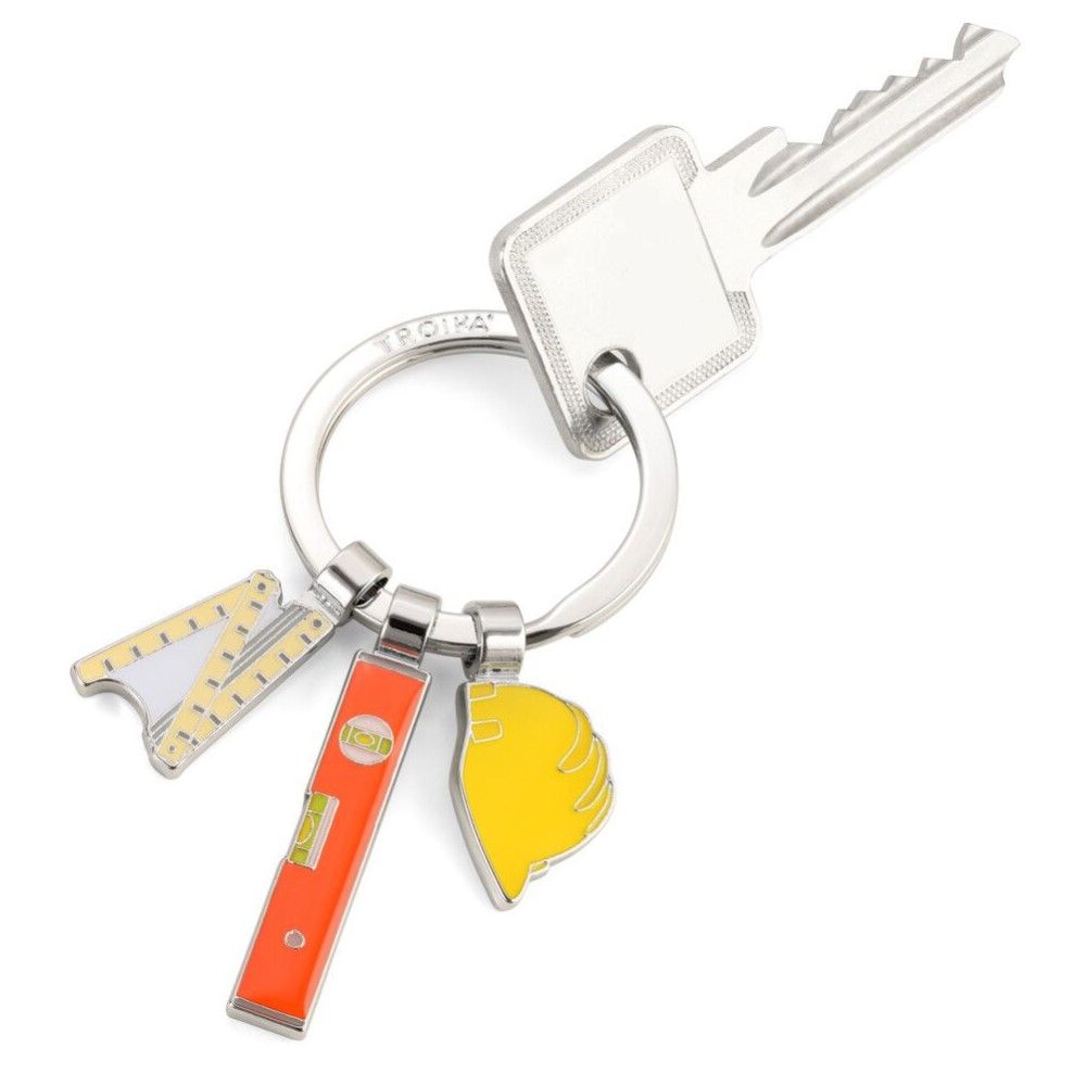 TROIKA Keyring with 3 Builders Charms: Ruler, Spirit Level & Hard Hat ...