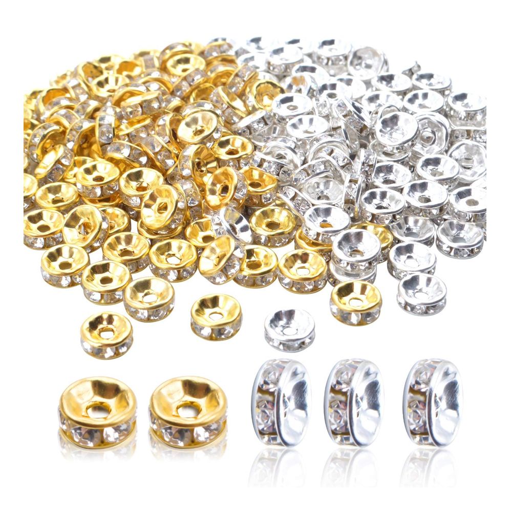 Craft Crystal Spacer Beads Loose Round Beads 8mm Gold/Silver 100PC ...