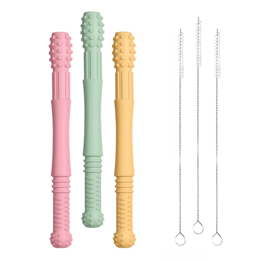 3-Piece Baby Teething Tube Set, Silicone, with Cleaning Tools ...