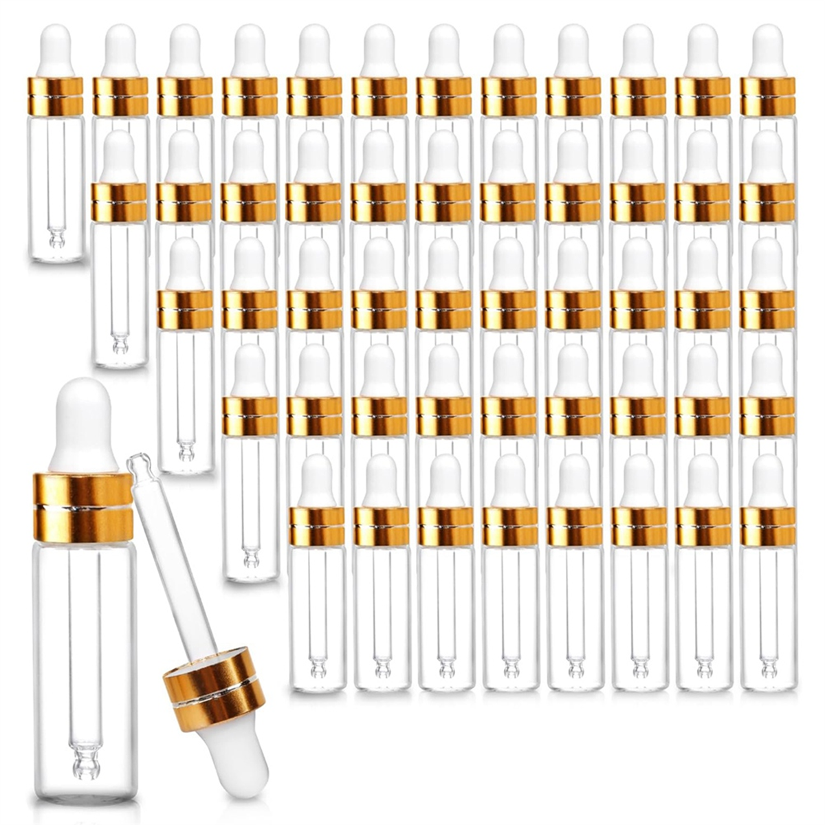 50 Pack 2Ml Clear Glass Dropper Bottles, Mini Sample Dropper Bottles ...