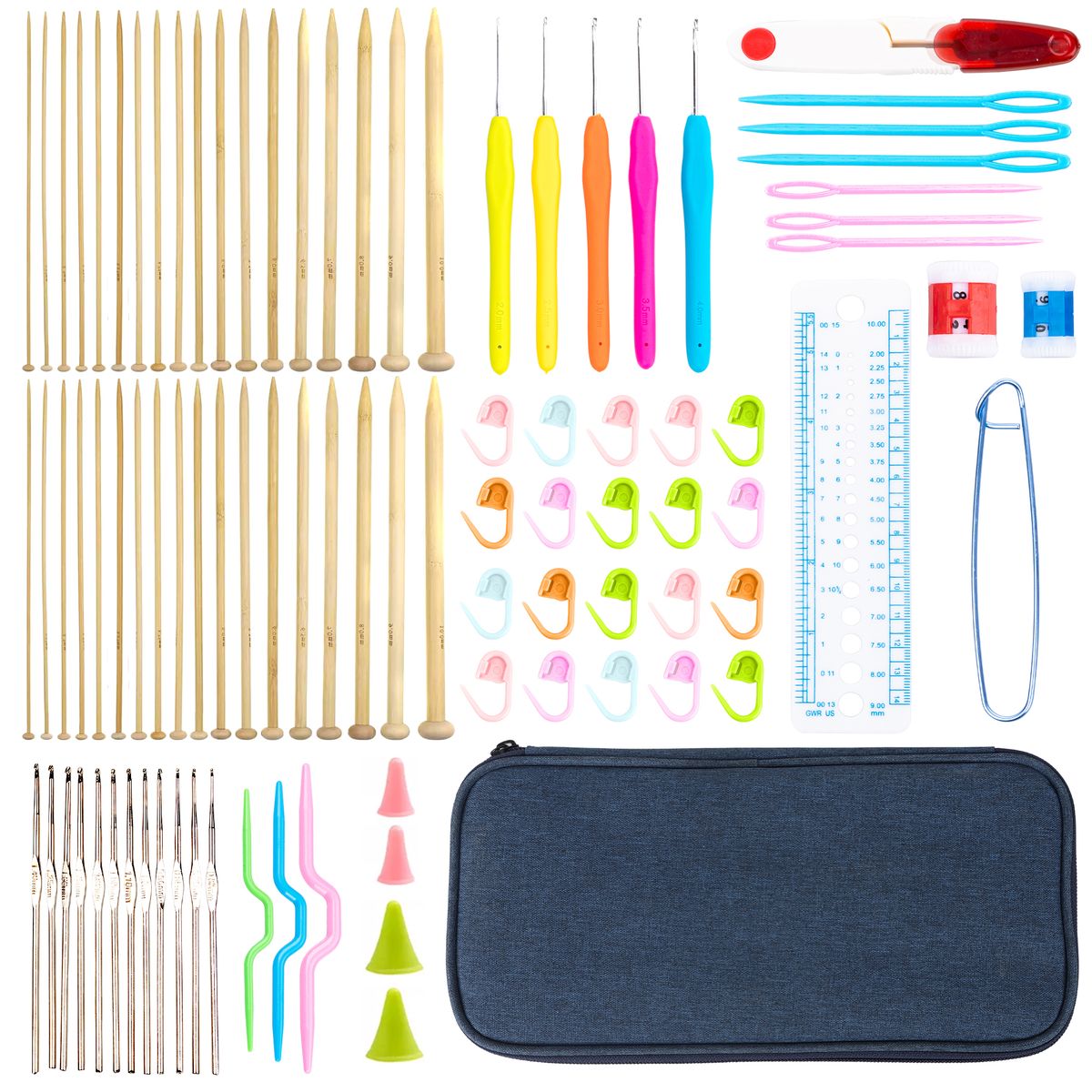 Bamboo Knitting Needle & Metal Crochet Needlework Accessories Set ...