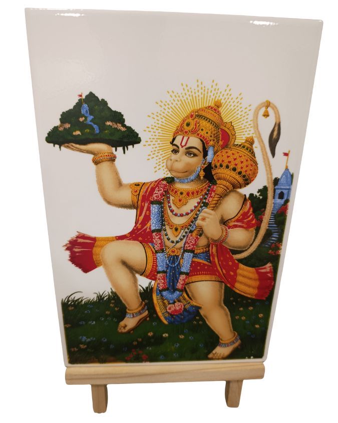 Hindu Religious Tile Ceramic Glazed - Hanuman Sanjeevani+ Easel Stand ...