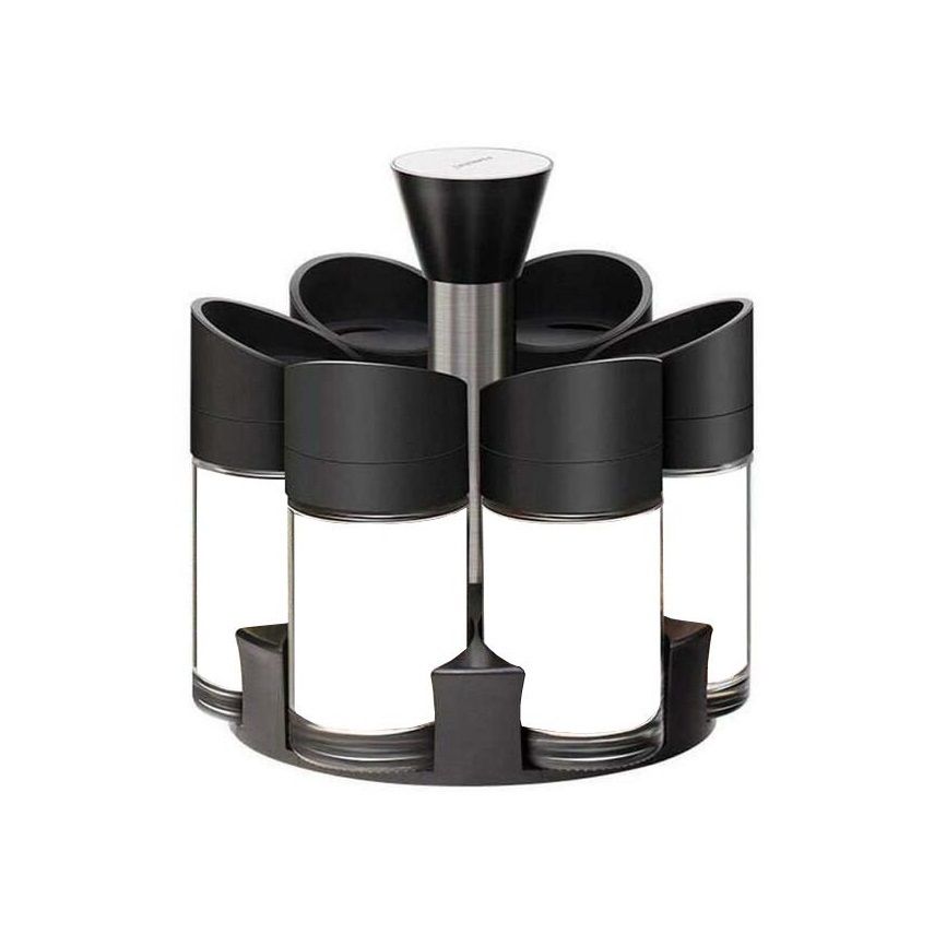 Set Of 6 Rotating Condiment Spice Storage Rack Tins With Base Container ...