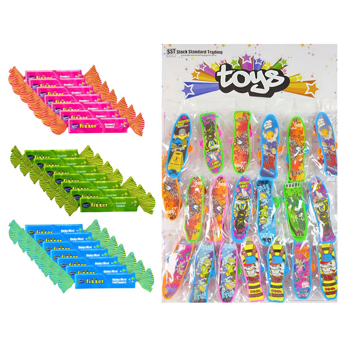 Snacks/Prizes - 20 Toy Boost Skateboards + 21 Mini Fizzer Sweets 3 ...