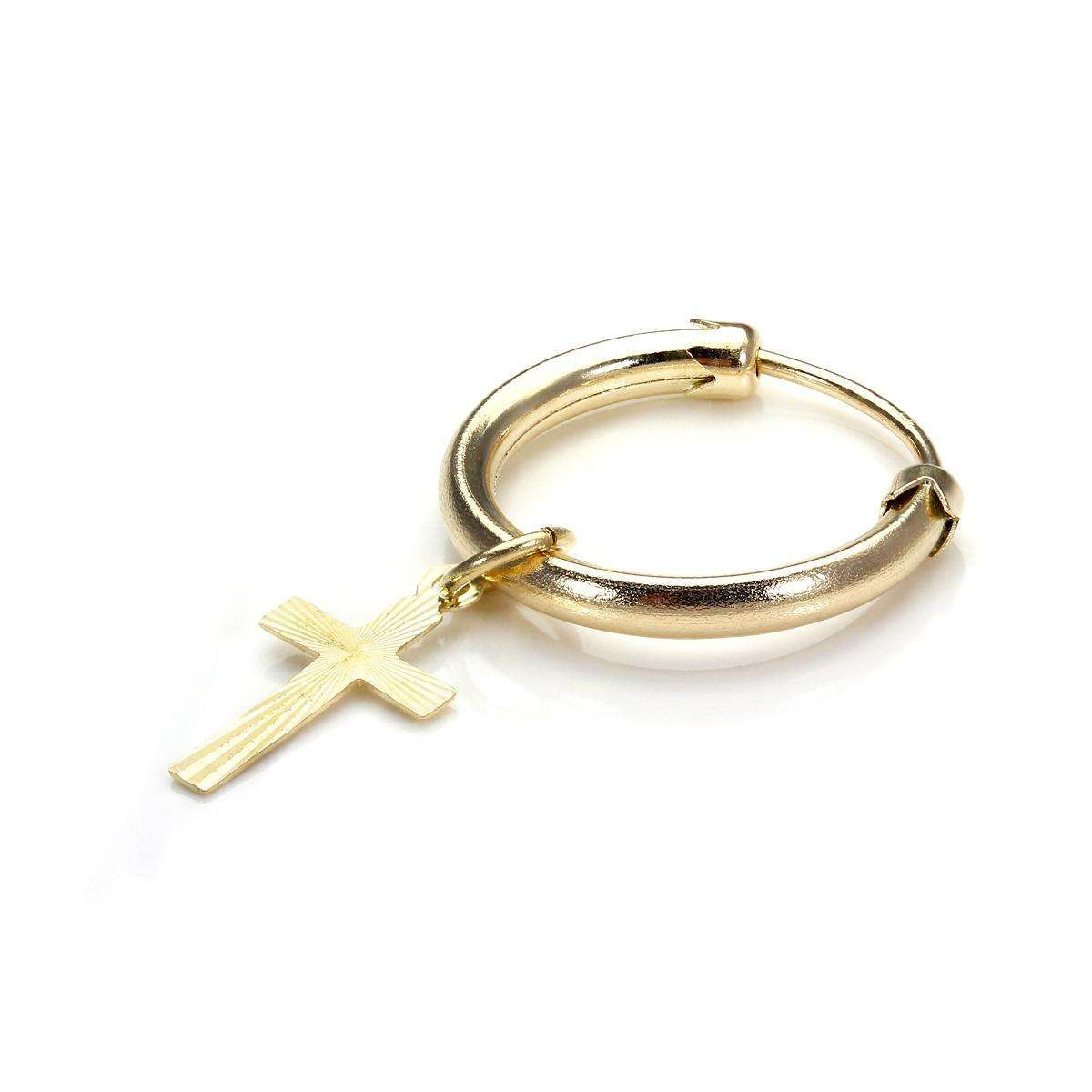 9ct Yellow Gold Cross Hoop Mens Single Earring | Shop Today. Get it ...