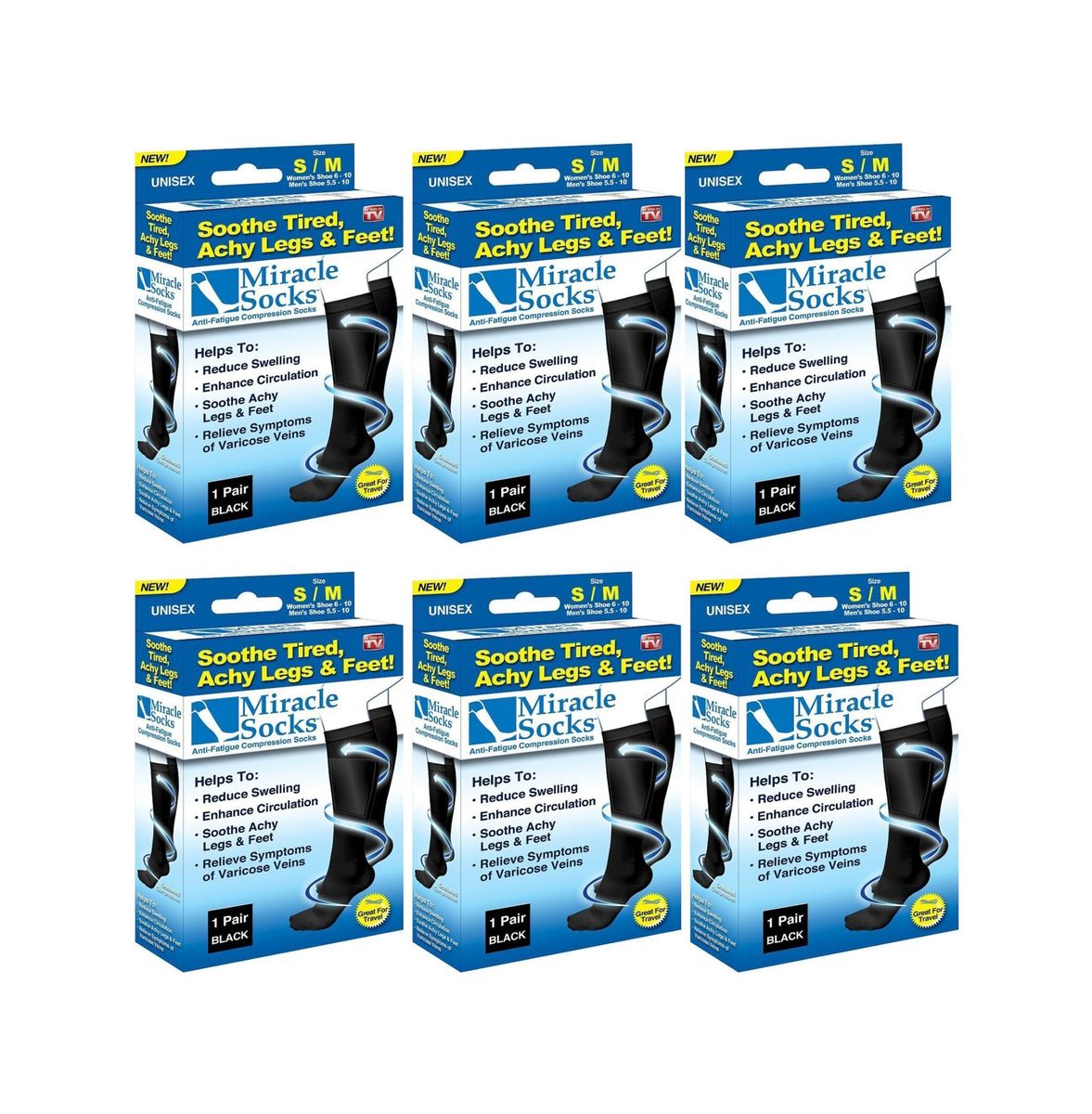 Miracle Socks Anti-fatigue Compression Socks - 6 Pairs | Shop Today ...