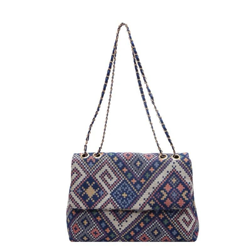 Ethnic Style Canvas Bohemian Chain Shoulder Bag with Geometric ...