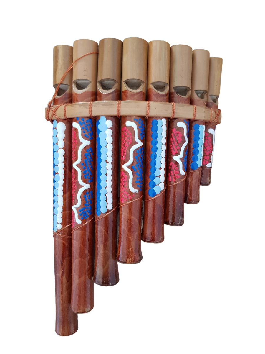 Bamboo Pan Flute 8 Pipe - Hand painted Blue/Red Design | Buy Online in ...