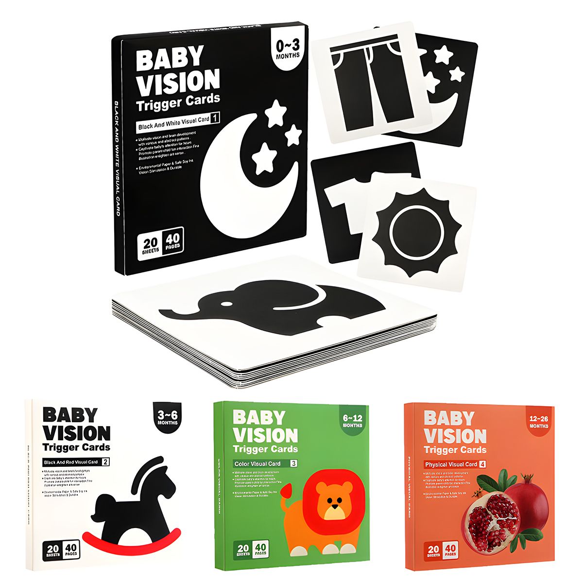 4 Pieces Baby Early Education Visual Contrast Flash Learning Cards ...