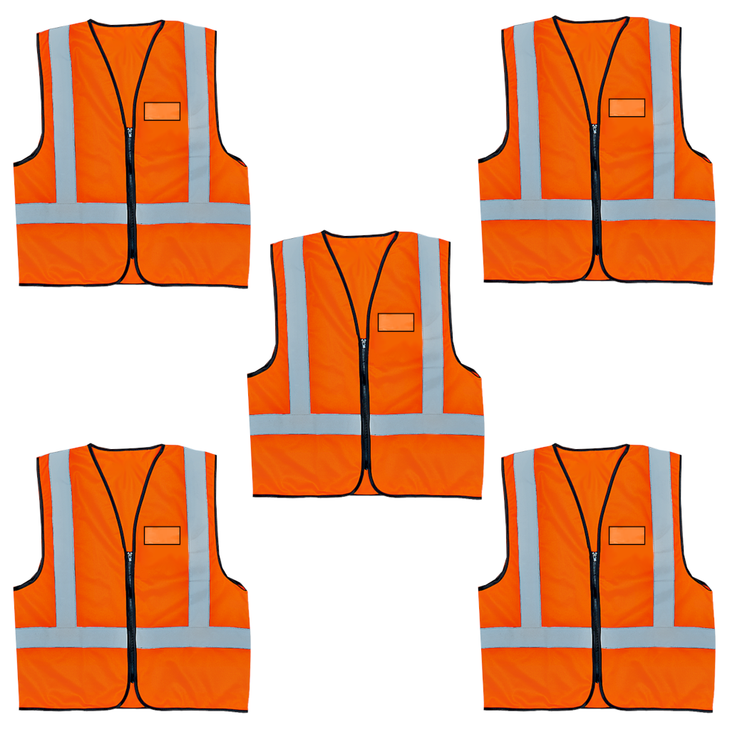 Reflective Safety Vest with Zip and ID Pocket - Neon Orange - 5 Pack ...
