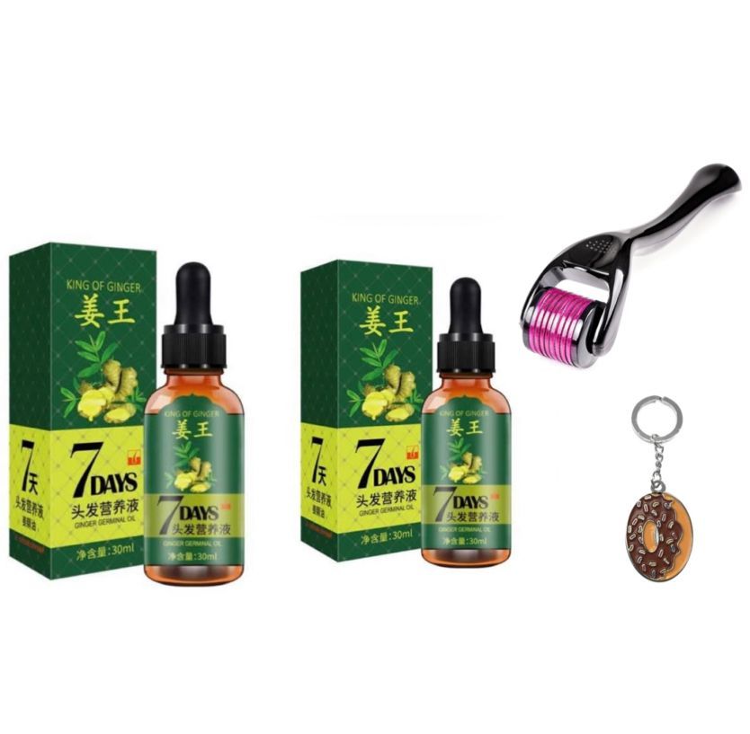 Ginger Hair Loss 7 Day Oil - 30ml x 2, Derma Roller & Fancy Keyring ...
