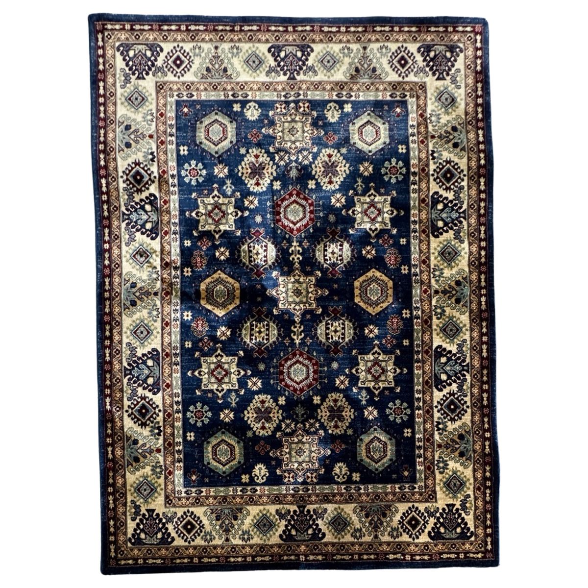 Navy / Beige Oriental Kazak Style Area Rug / Carpet 200 x 140cm | Shop ...