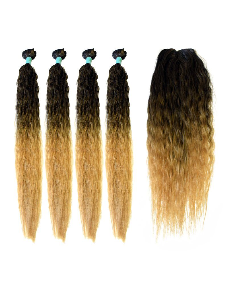 22 Inches x 4 Piece and Closure Kinky Style Synthetic Package#1/27 ...