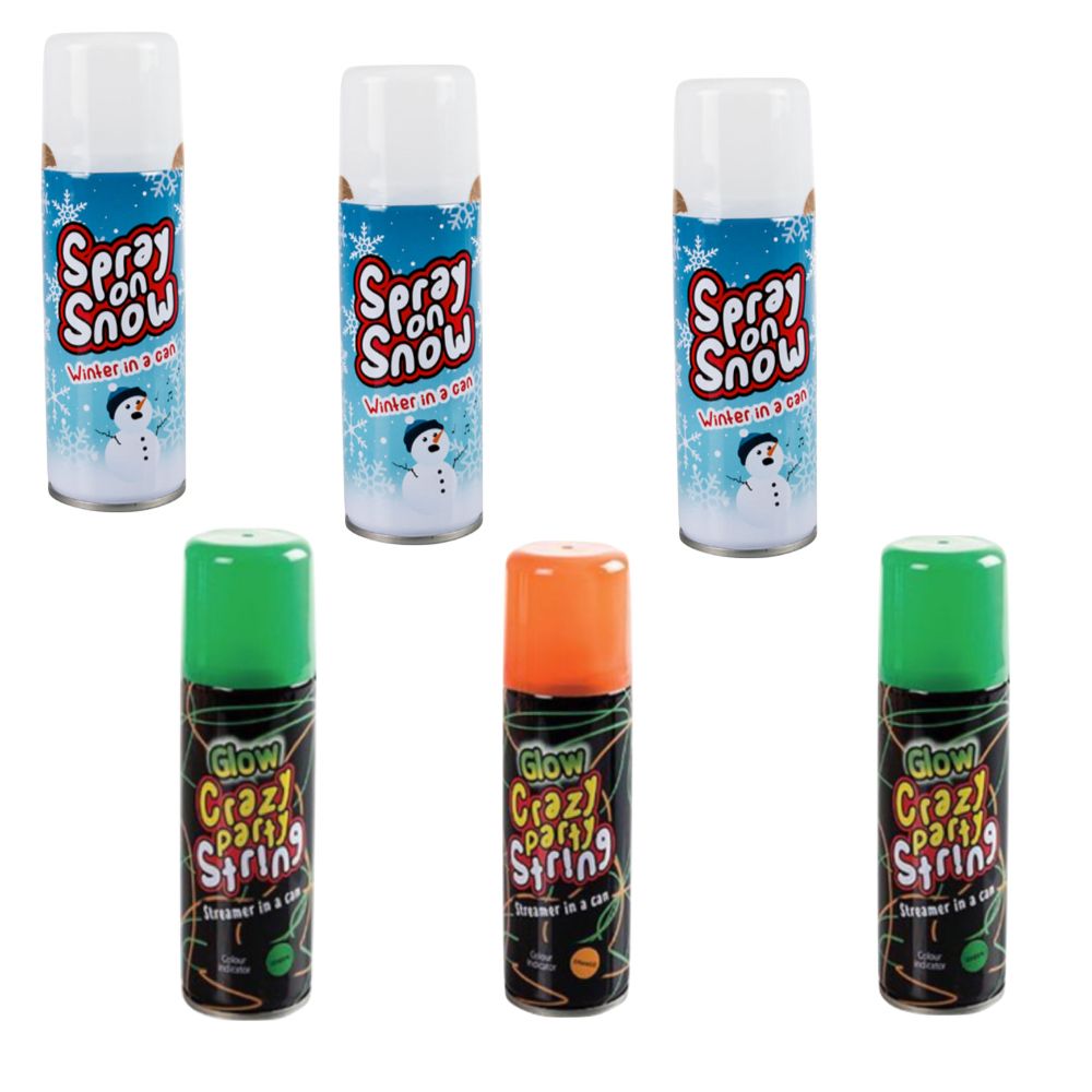 Decor Party Snow In A Can And Glow In The Dark Silly String Set of 6 ...