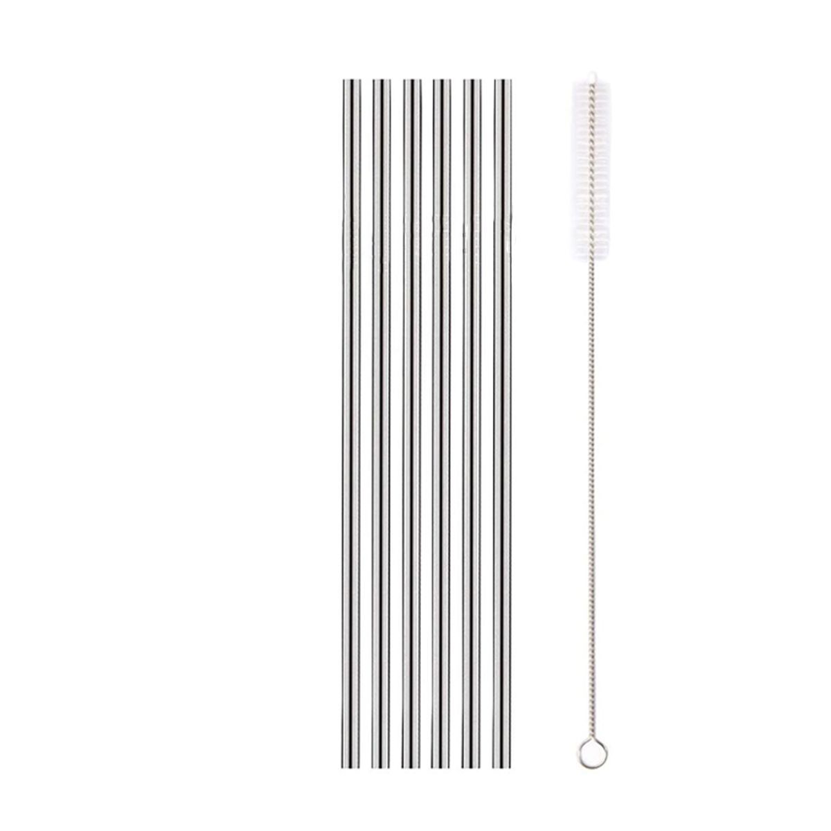 Straight Straw Stainless Steel Straw Set 6-piece Straw Set - Silver ...