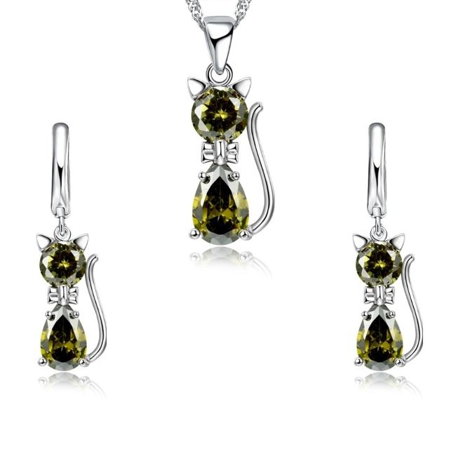 Women 925 Sterling Silver Cute Cat Jewellery Set | Shop Today. Get it ...