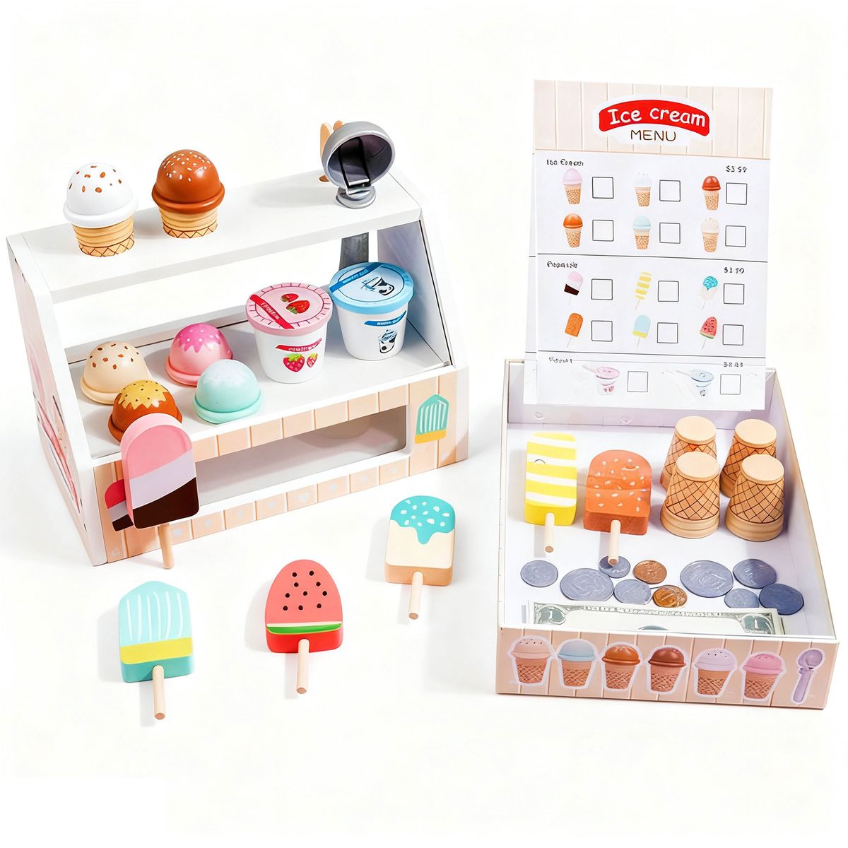 Ice Cream Counter Kids Playset Pretend Play Kitchen Toys Toddler Kids ...