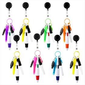 8Pack Badge Reel Pen Retractable Shuttle-Pen with Mini Marker Pen ...