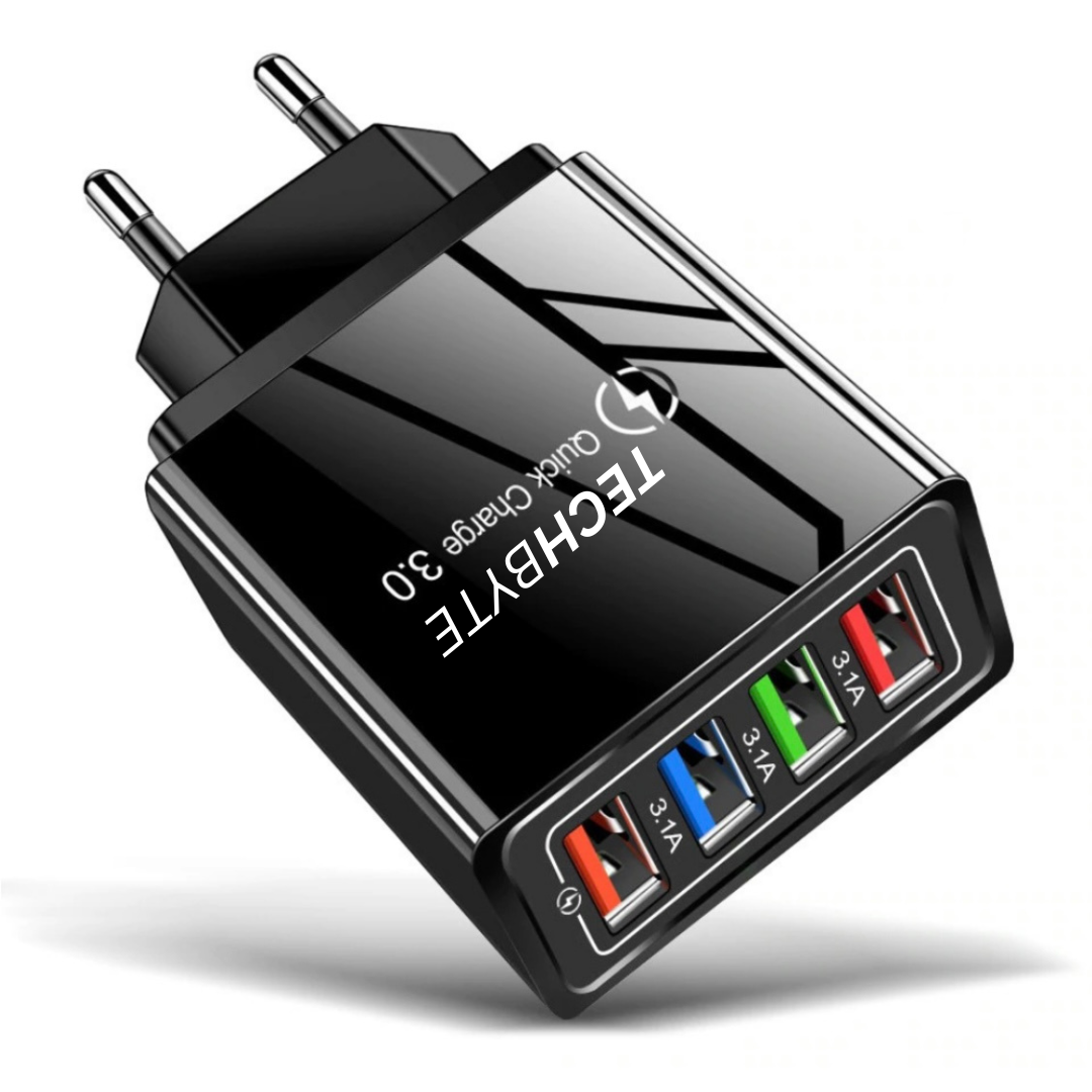 TechByte USB Wall Charger/ Adapter - 4 Port Fast/ Quick Charge - 5W ...