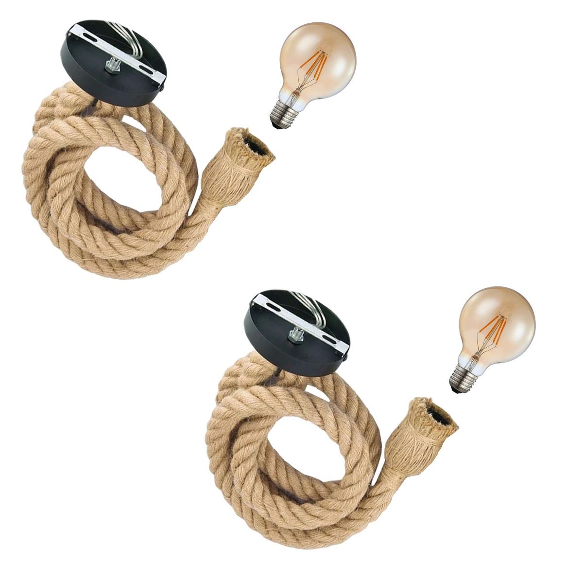 2 Set Rope Style Pendant Lamp 1M And LED 4W Filament G95 Bulb Value ...