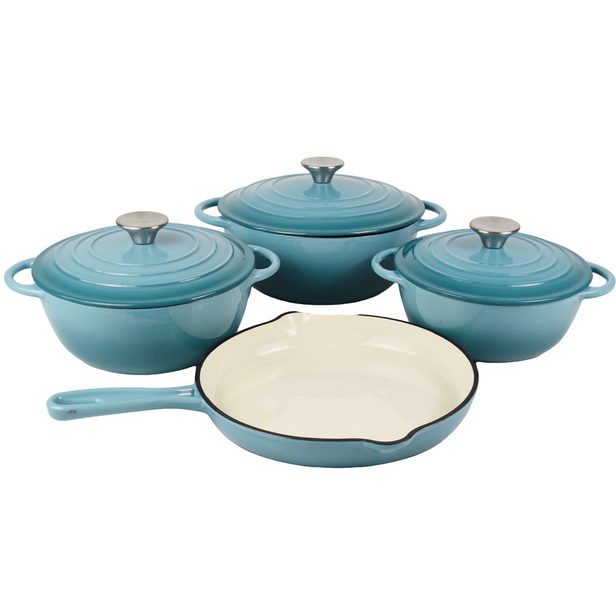 La Cocina 7 Piece Turquoise Cast Iron Enamel Cookware Set | Shop Today ...