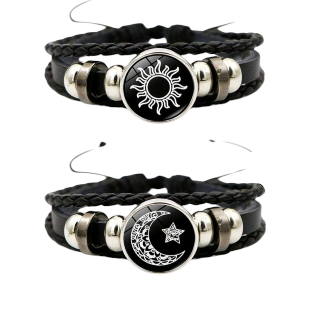 Illusory Vintage Style Luminous Sun And Moon Leather Unisex Wristbands | Shop Today. Get it ...