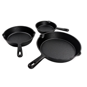 Lifespace 3 Piece Matt Black Cast Iron Skillet Pan Set | Shop Today ...