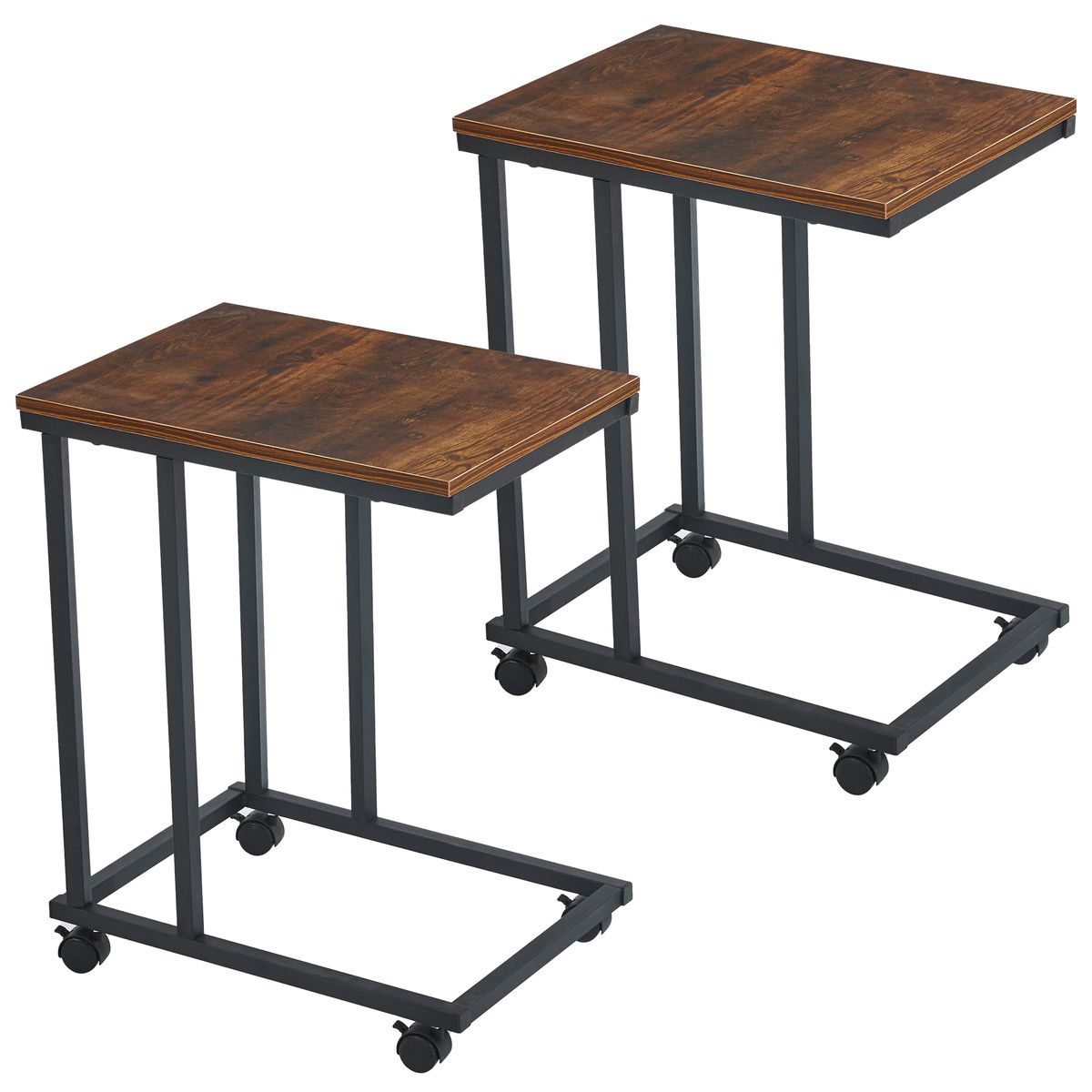 End Table Set of 2 C Shaped Sofa Side Table with Detachable Wheels ...