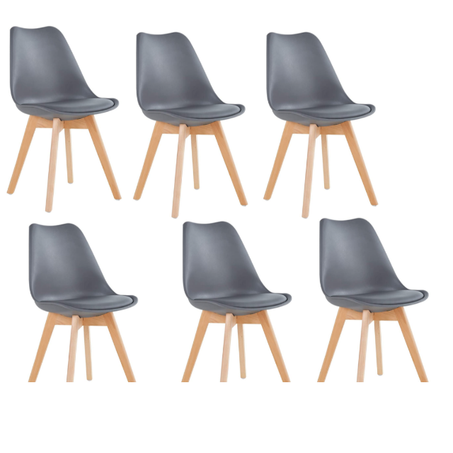 Dining Chairs - Cushioned Seat / Wooden Legs - 6 Pack - - Grey | Shop ...