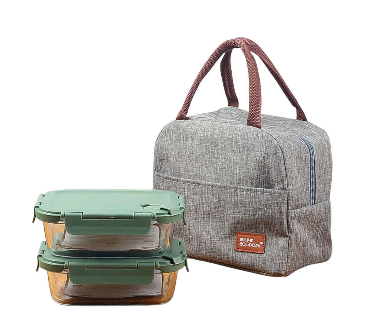 Glass Lunch Box Set of 3 Foil Insulated Tote Cooler Bag Microwave Safe ...