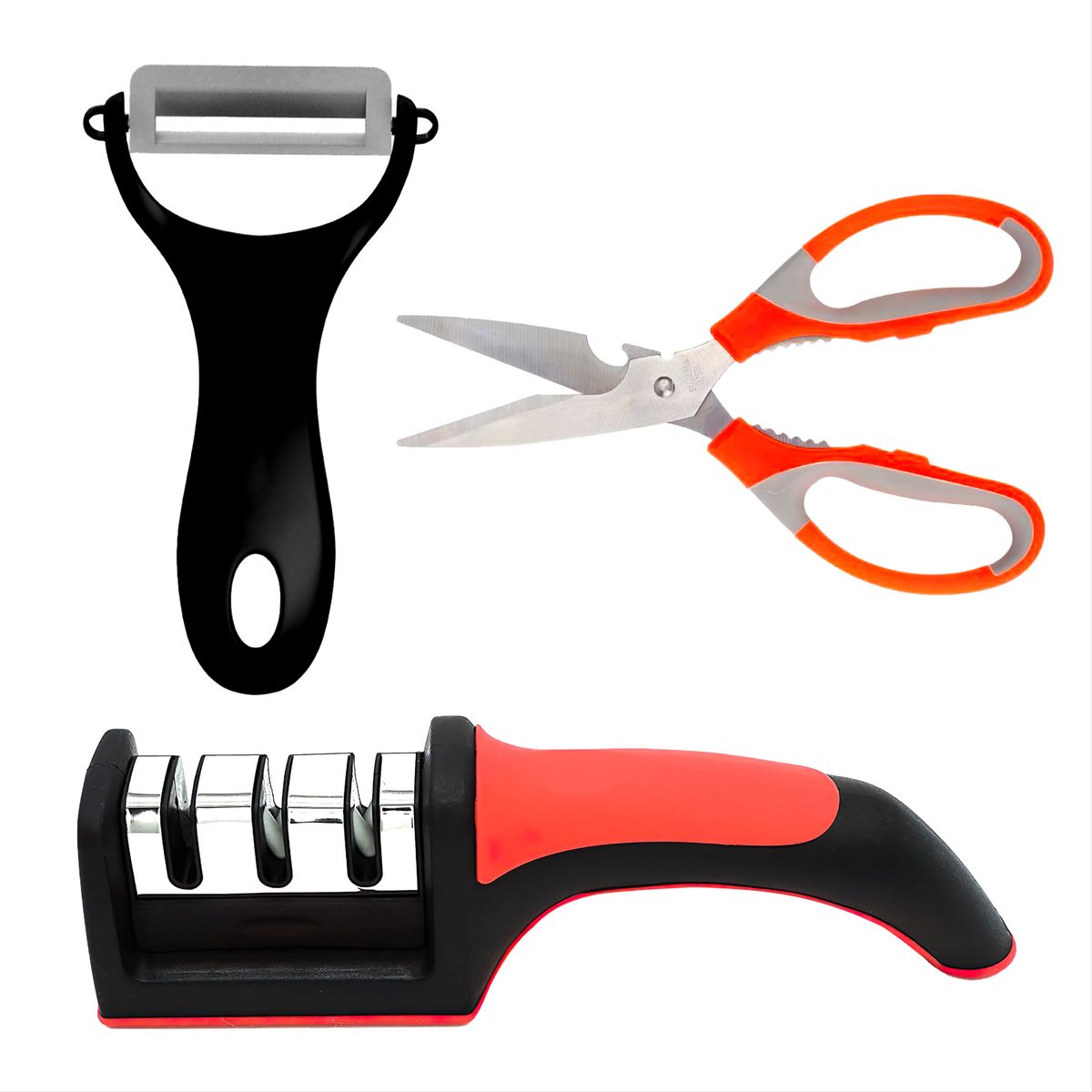 3 Stage Knife Sharpener - Peeler and Multifunctional Kitchen Scissors ...