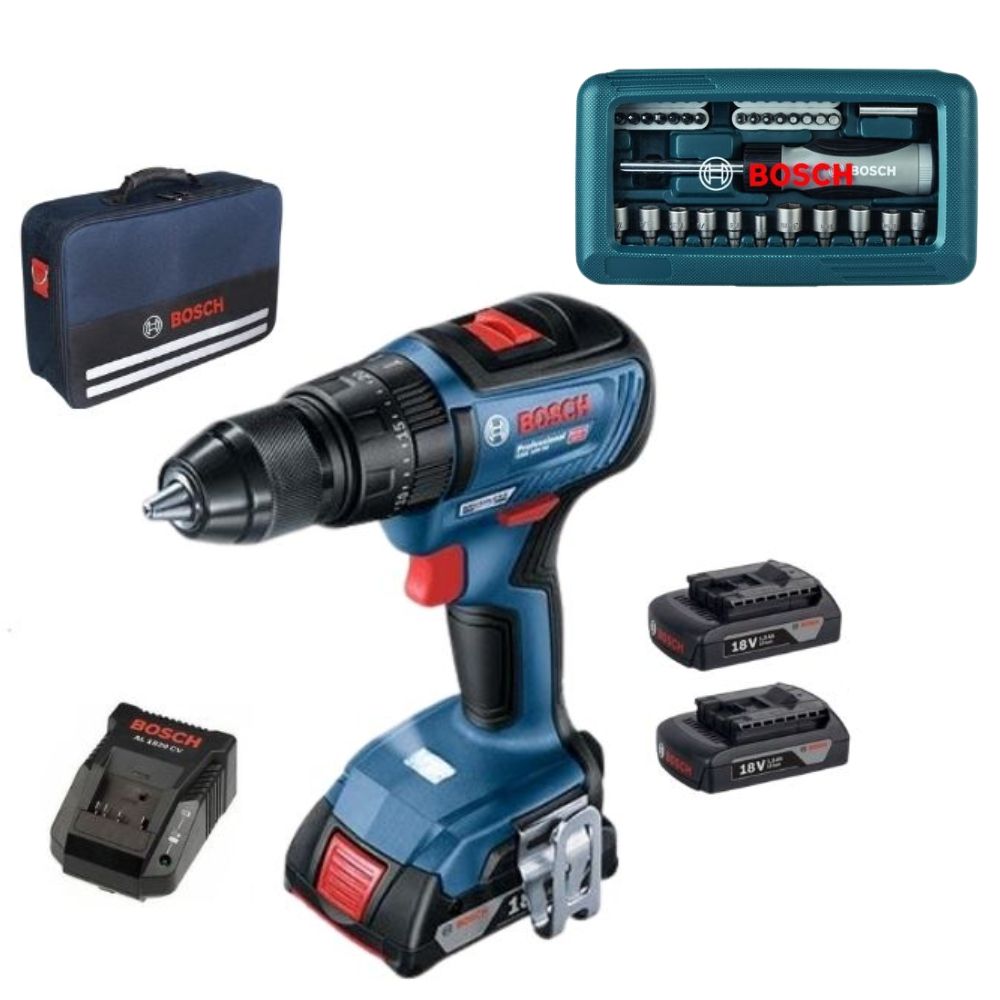 Bosch Impact Drill Driver GSB18V-50 with 3x1.5Ah Batteries, Socket/Bit ...