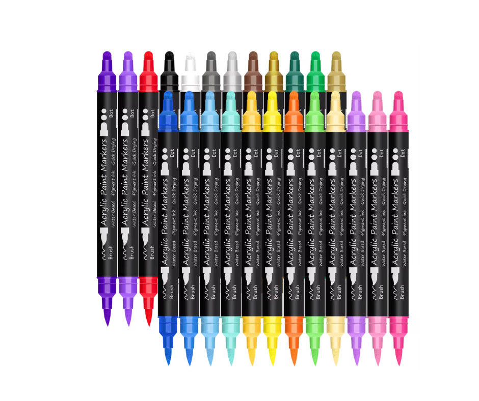 24 Dual Tip Acrylic Paint Marker Pens Brush & Dot Tip Arts Craft ...