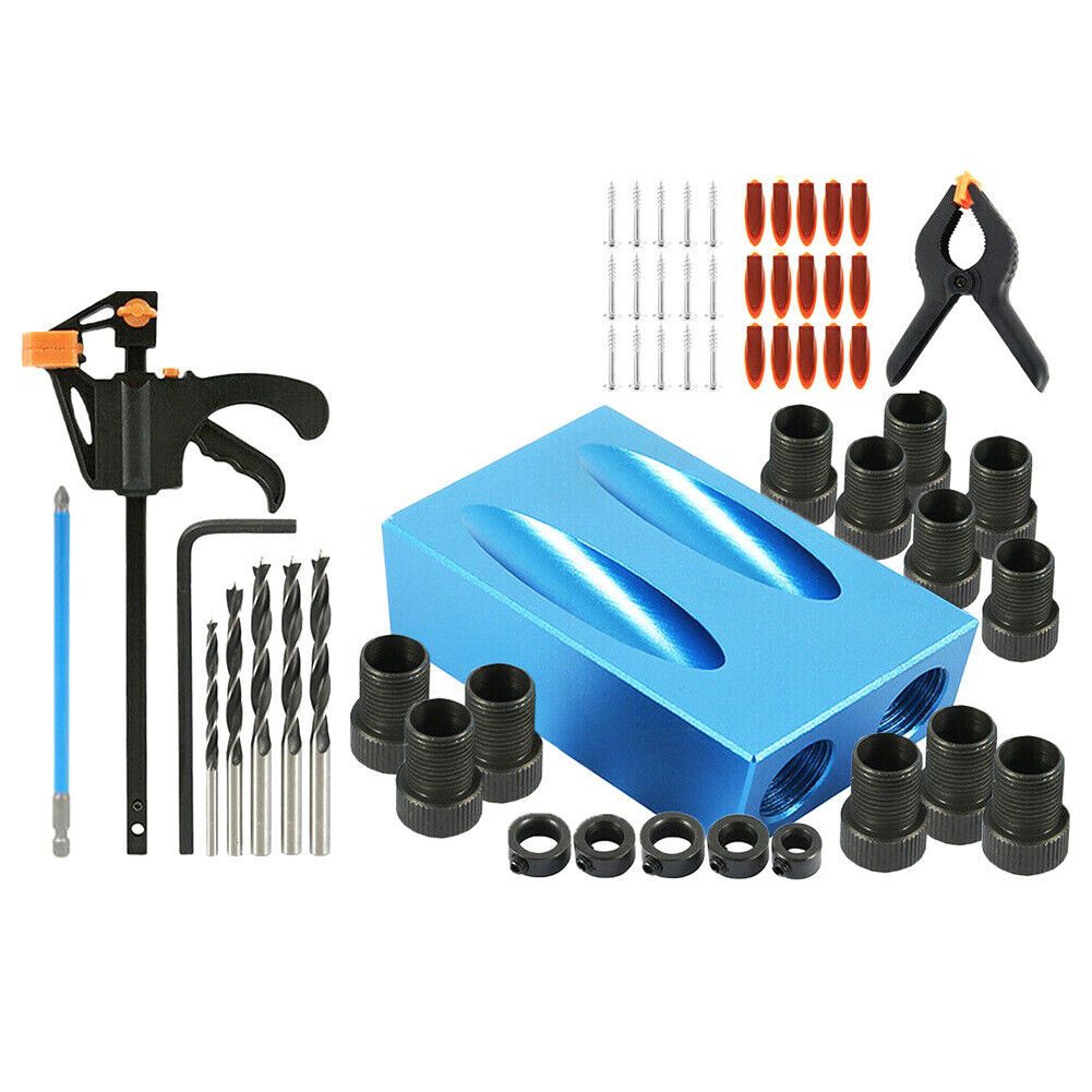 Tools DIY 57 Pieces 15 Pocket Hole Kit System Woodworking Wood Joint ...