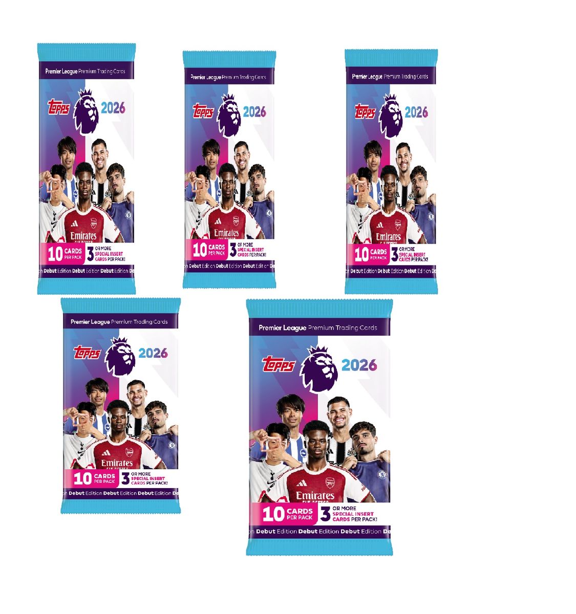 Topps Premier League 2026 Premium Soccer Trading Cards 5 Packet Bundle ...