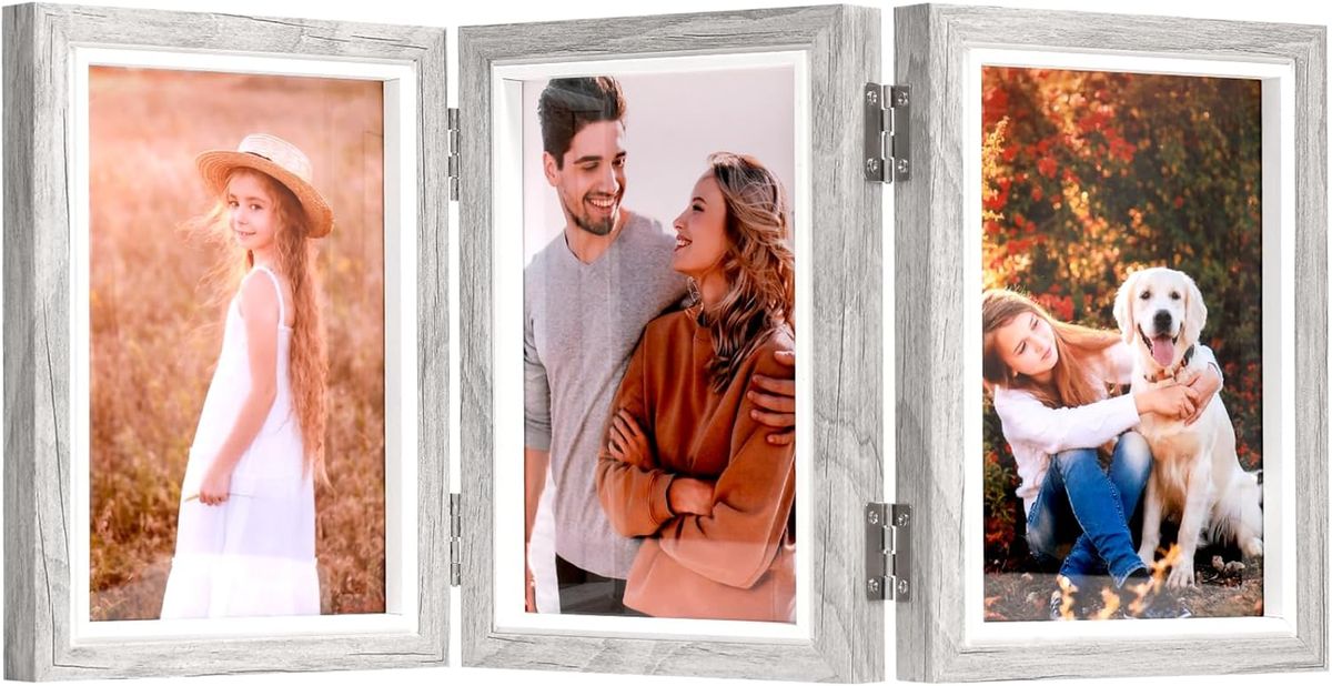 Trifold Hinged Photo Frame, Family Picture Collage - 4x6 Three Picture ...