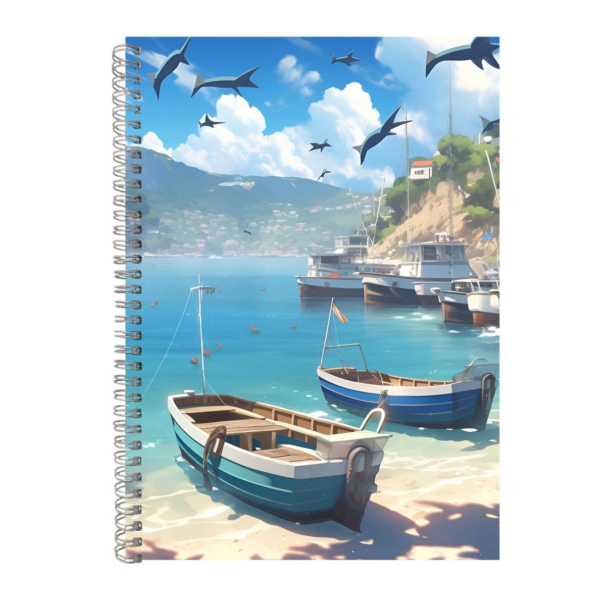 Flying Fish A4 Notebook Spiral and Lined with Boats Graphic Notepad ...