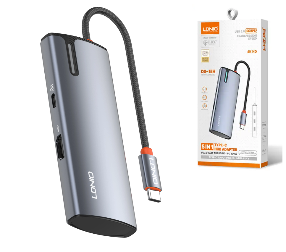 LDNIO DS-15H 5 In 1 Dock Station, 4K @ 30Hz, PD, 3 x USB 3.0 Ports ...