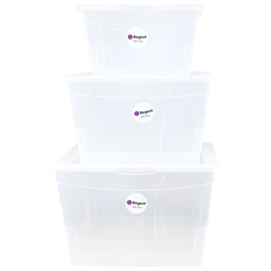 Regent Plastic Key Rect. Storage Box Clear 3Pce Value Pack (9L/15L/21L ...