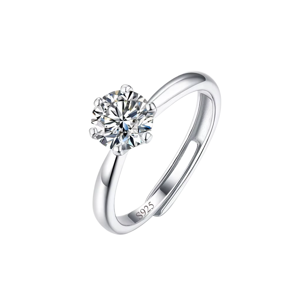 Shiny 6.5mm Cubic Zircon Adjustable Engagement Ring - S925 Silver ...