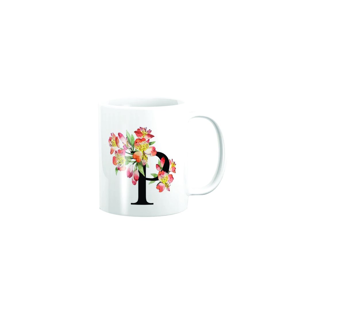 PepperSt Mug - Letter 'P' Peruvian Lily Flower Monogram Typography ...