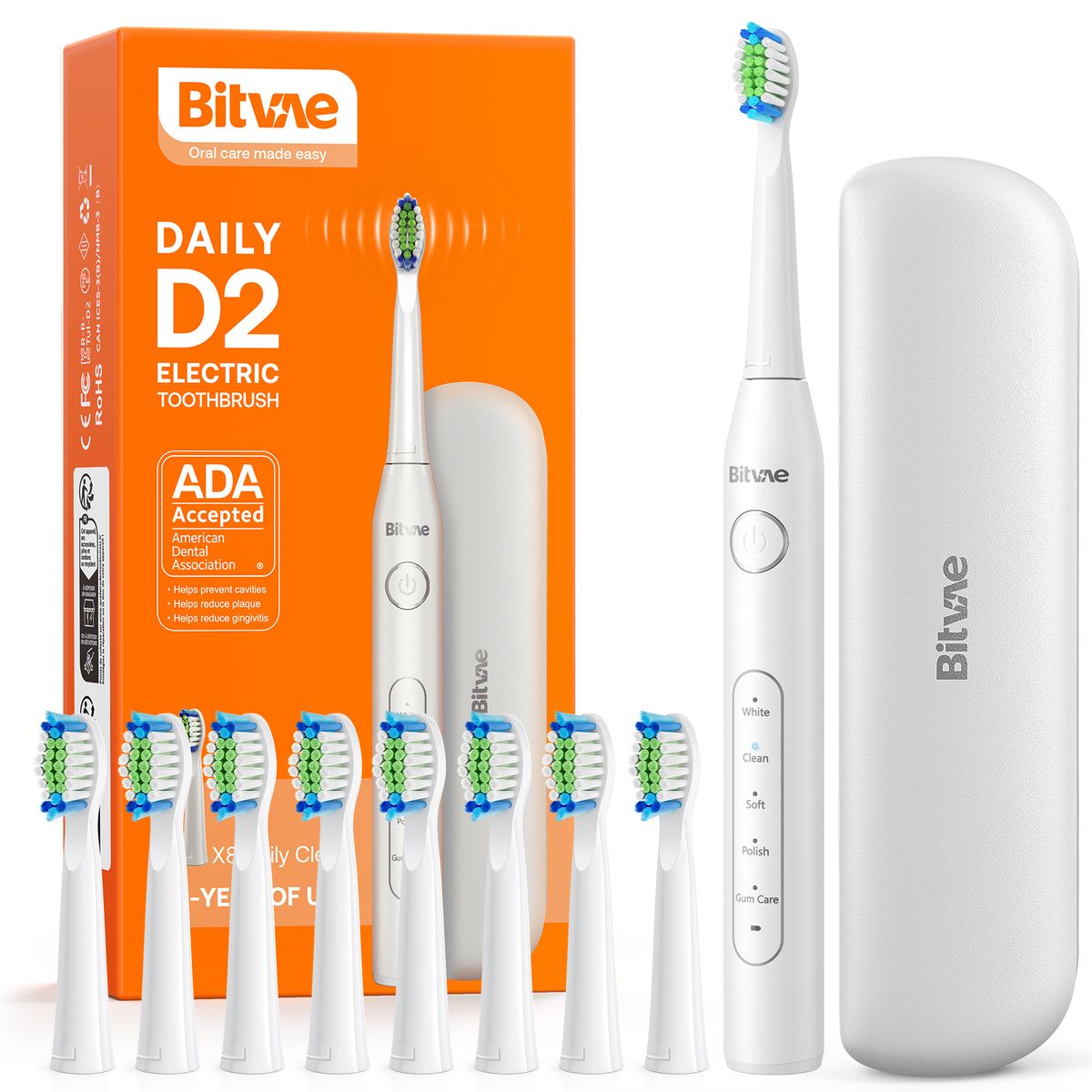 Bitvae D2 Electric Toothbrush 8 Brush Heads 5 Modes - WHITE | Shop ...