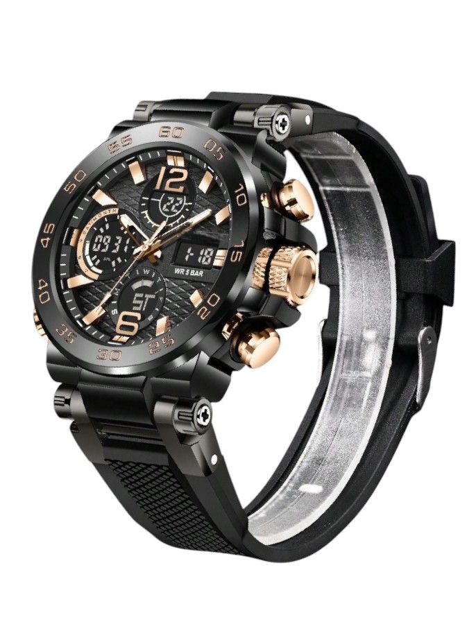 Quartz Watch With Multifunctional Digital Features - Black/Rose Gold ...