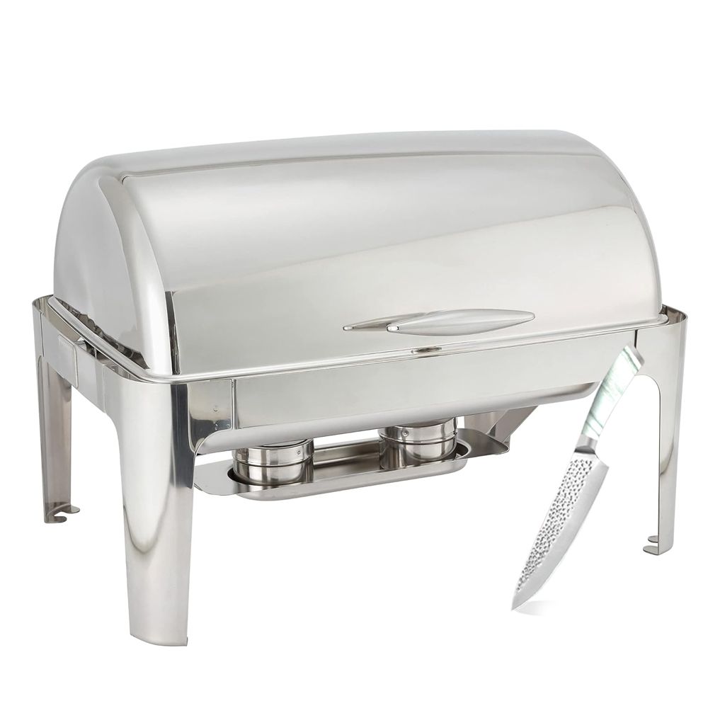 Set of 2 - Mega Cook Silver Roll Top Chafing Dish with Kitchen Knife ...