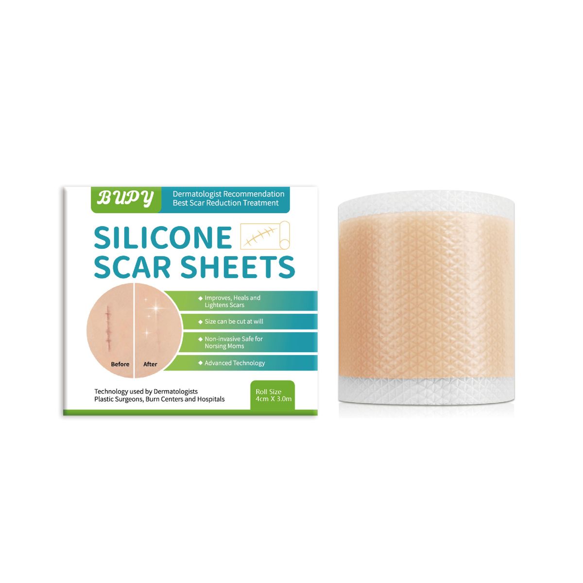 BUPY- Silicone Scar Sheets -Professional Scar Removal Roll 4cm x 1.5m ...