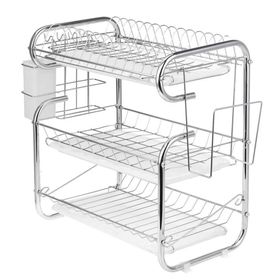 Dish Rack Drainer with Cutlery Holder 3 Tier Dish Drainer with Drip ...