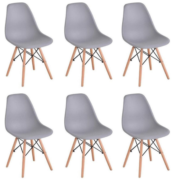 Wooden Leg Dining Chairs - Six Pack - Grey Colour | Shop Today. Get it ...