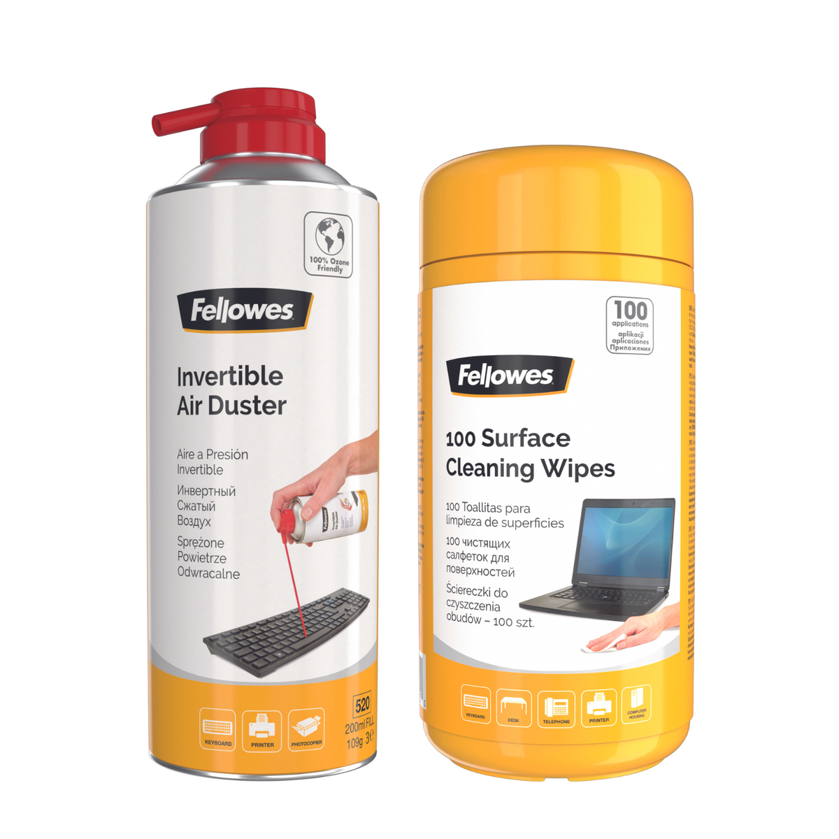 Fellowes Invertible Air Duster and Multi-Surface Wipes Cleaning Bundle ...