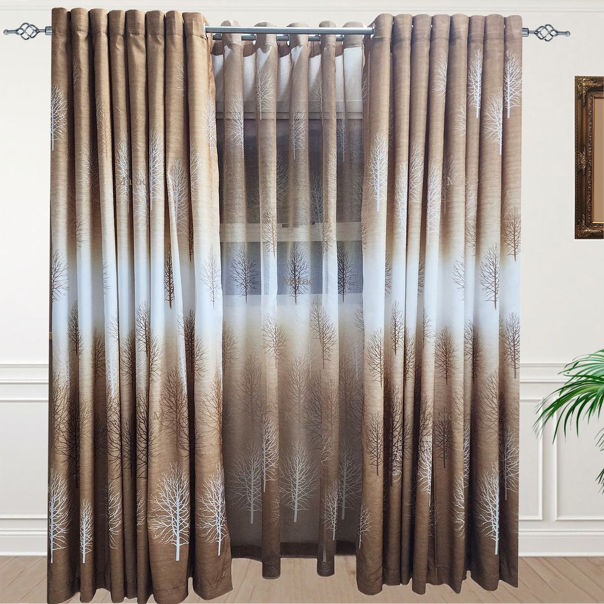 Matoc Designs Curtain Set - Wilderness Brown Curtain & Voile Set ...