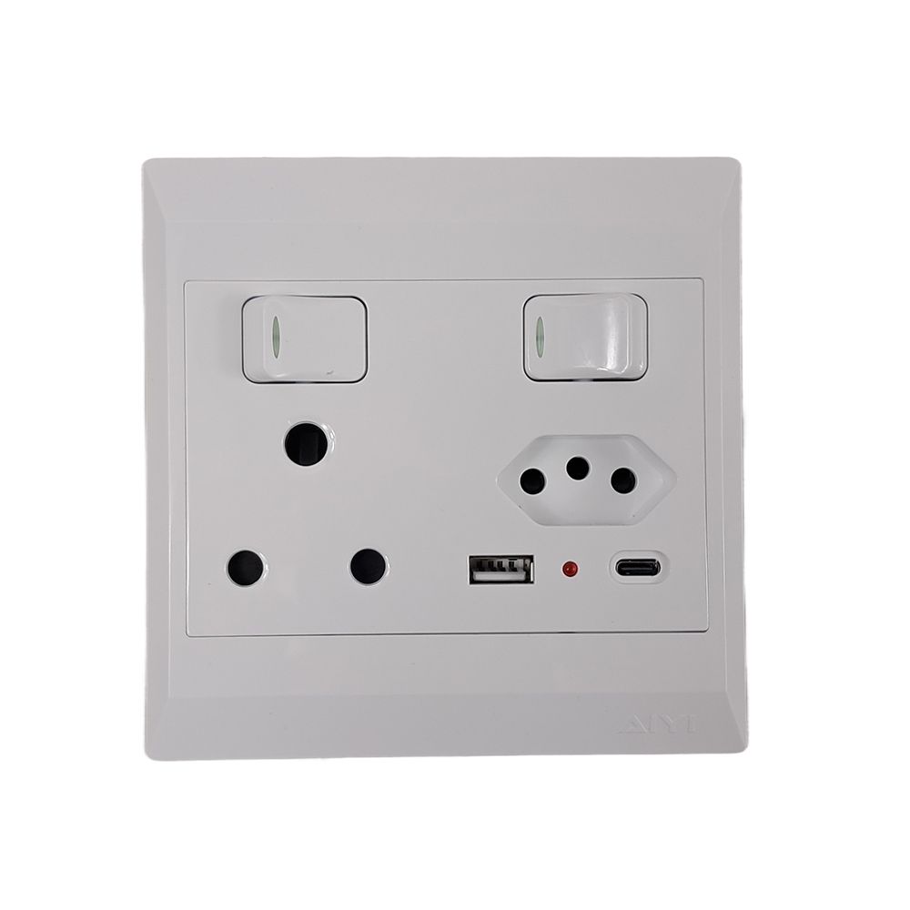 220V 16A Wall Outlet with Dual Switches, USB-A & USB-C Ports - 2.1A ...